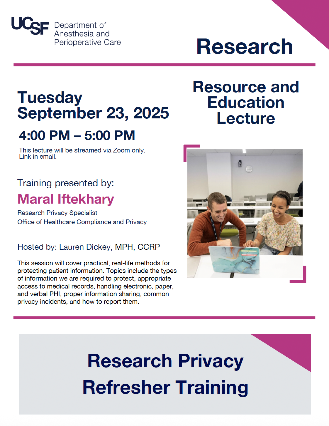 Research Privacy Refresher Training | Anesthesia